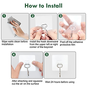 Lsnisni 20 Pack Large Adhesive Hooks, Wall Hooks for Hanging Heavy Duty 22Ib(Max), Clear and Removable Strong Sticky Hooks, Waterproof and Rustproof Multiple Uses for Bathroom Kitchen Office