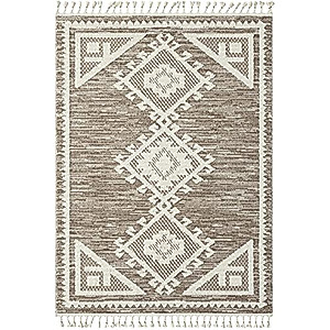 LUXE WEAVERS Ibiza Collection 8066 Brown 6x9 South Western Fringe Geometric Area Rug