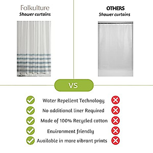 Folkulture Boho Shower Curtain Blue, 72 inch Shower Curtains for Bathroom with Tassels for Bathroom Décor, Water Repellent, Recycled Cotton, (Dusty Blue)