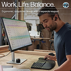 HP 960 Ergonomic Wireless Keyboard - Connect 3 Devices with Bluetooth & Unifying Dongle Connectivity - 20 Programmable Keys, Detached Numeric Keypad - Extra-Large Foam Wrist Rest, Long Battery Life