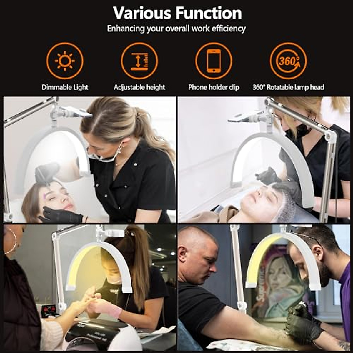 Yofuly Lash Light for Eyelash Extensions, LED Lash Lamp with Phone Holder, Esthetician Light Half Moon Desk Lamp for Nails, Tattoo