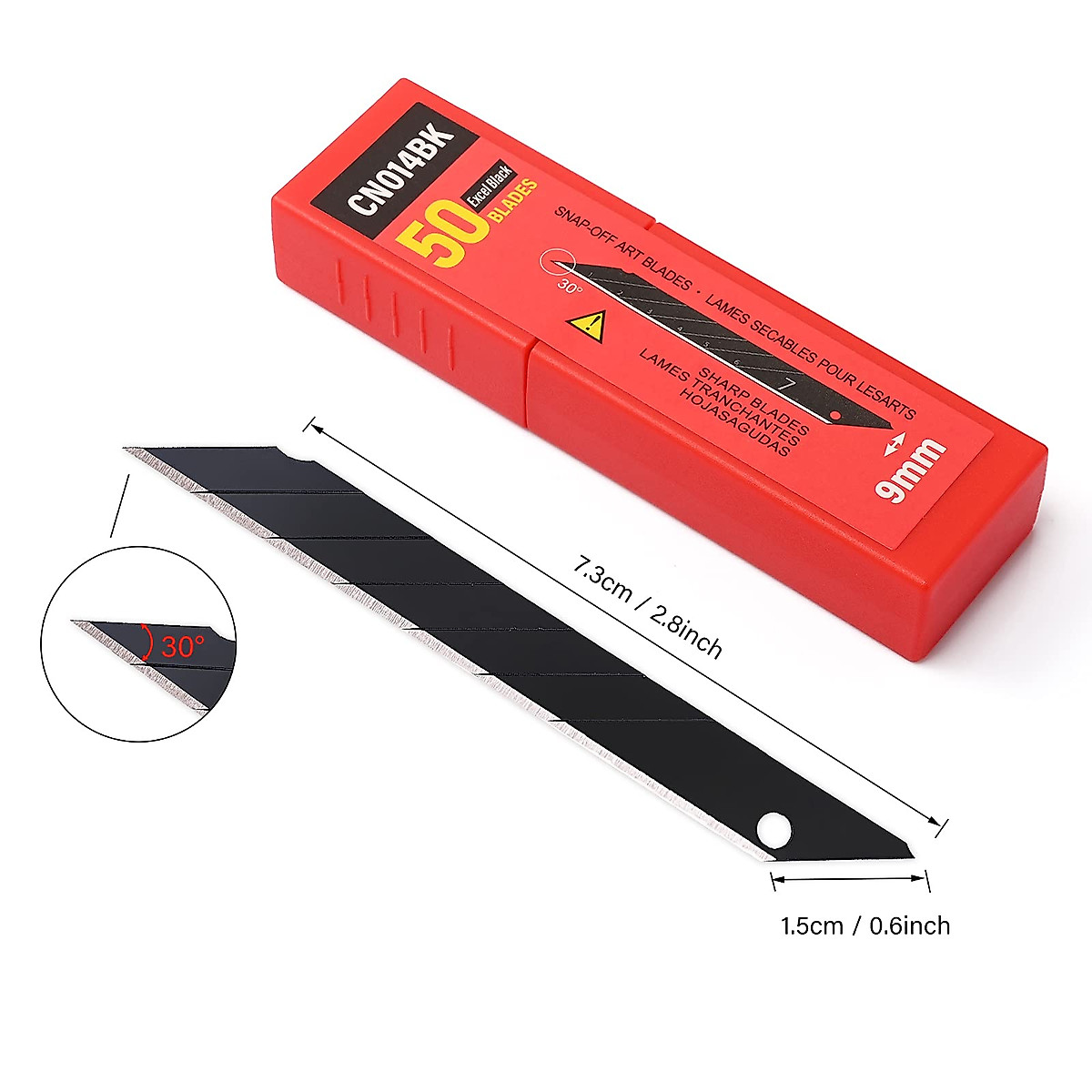 FOSHIO 100PCS 30 Degree Blades Carbon Steel Snap Off Blades 9mm for Box Cutters Utility Knife Universal Art Knife Replacement Black Blades