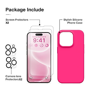 GONEZ Magnetic for iPhone 14 Pro Case, [Compatible with Magsafe] [2X Screen Protector + 2X Camera Lens Protector], Liquid Silicone Shockproof Protective Phone Case for iPhone 14 pro 6.1", Rose Red
