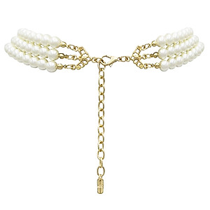 Rosemarie Collections Women's Multi Strand Classic Cream Faux Pearl Necklace and Earrings Jewelry Set, 16"-19" with 3" Extender (Cream/Gold Tone)