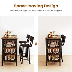 DKLGG 47" Bar Table and Chair Set, Small Kitchen Counter Dining Table Set for 2, 3 Piece Bar Height Table with 2 Stools & Storage, Pub Table Dining Set for Breakfast Nook, Small Space