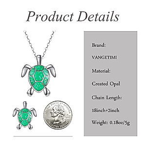 VANGETIMI Lovely Sea Turtle Pendant Necklace Cute Animals Green Opal Silver Chain Adjustable Necklace Valentine's Day Gifts Jewelry for Women