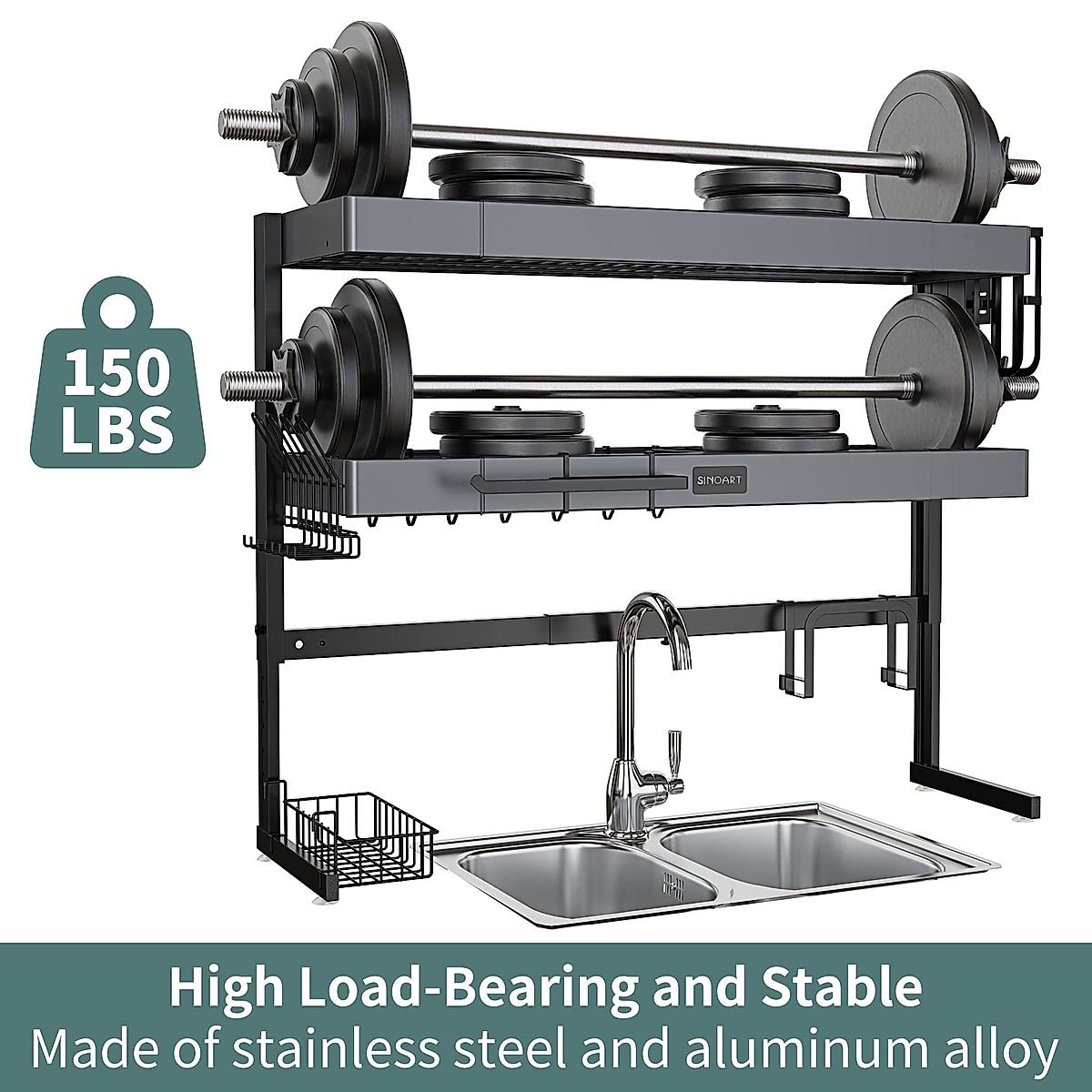 2023 Model，Over The Sink Dish Drying Rack 3-Tier Dish Drying Rack Over Sink Adjustable Length(26-37.5in), Stainless Steel Dish Drainer, Dishes Rack Kitchen Pots, pans, dishes and pots Organizer