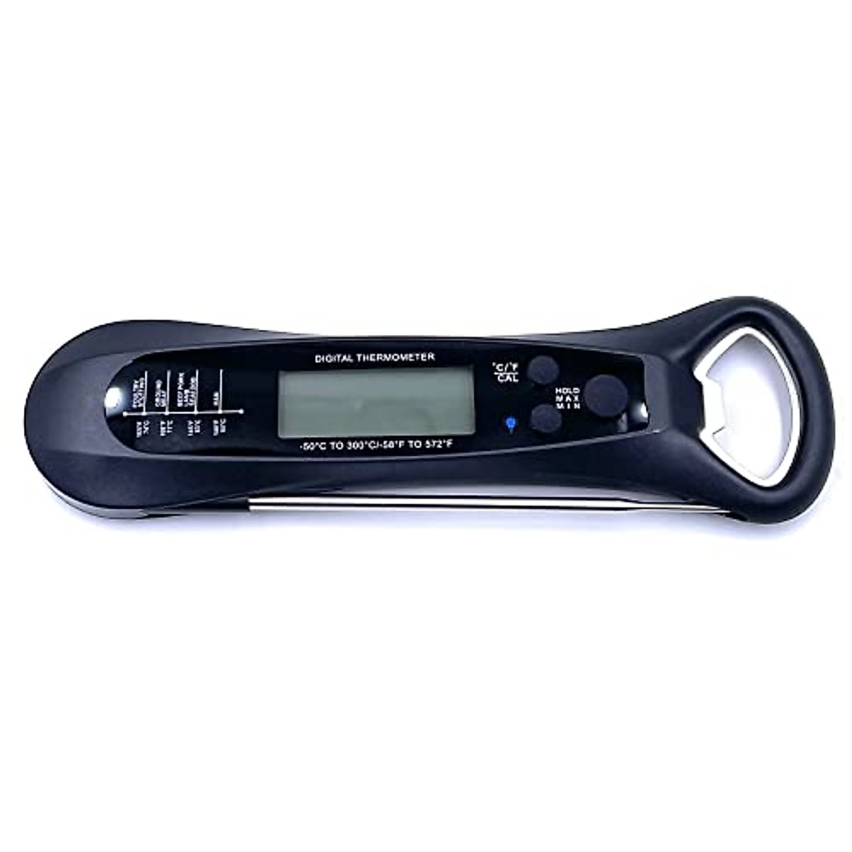 Surewheels Digital Meat Thermometer for Cooking Food, Oven Baking, BBQ, Grilling, Deep Frying- Waterproof, Backlight Instant Read with Bottle Opener (Black)