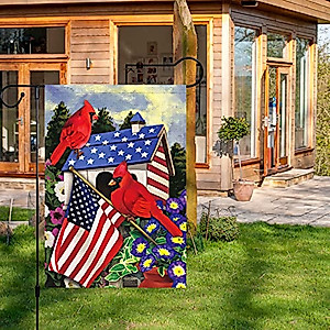 Birds Parrot Patriotic Garden Flag USA Memorial Day Garden flags 12x18 Inch Double Sided Burlap 4th of July Independence Day Yard Banner for Outdoor Outside Decoration(ONLY FLAG)