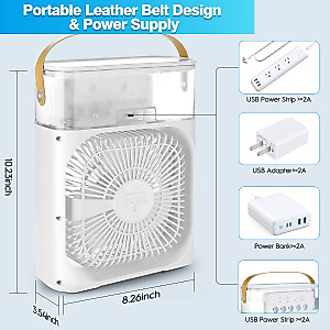 Portable Air Conditioner Fan,900ML Personal Air Conditioner with Ice Tray,5in1 Timming Evaporative Air Cooler,Cooling Fan with 7 Colors Light, 5 Sprays,3 Speeds,Ac Fan for Small Room,Office,Car,Camp (White)