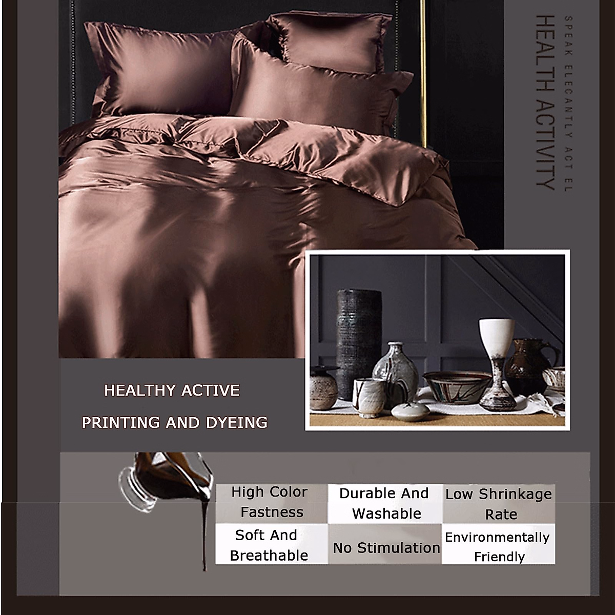 GRIPITHPY 4PCS Satin Comforter Cover Set, Full/Queen Size Luxury Silk Like Satin Duvet Cover Set, Breathable Soft Bedding Set with Quilt Cover, Flat Sheet, Pillowcase (Queen, Leopard Print)