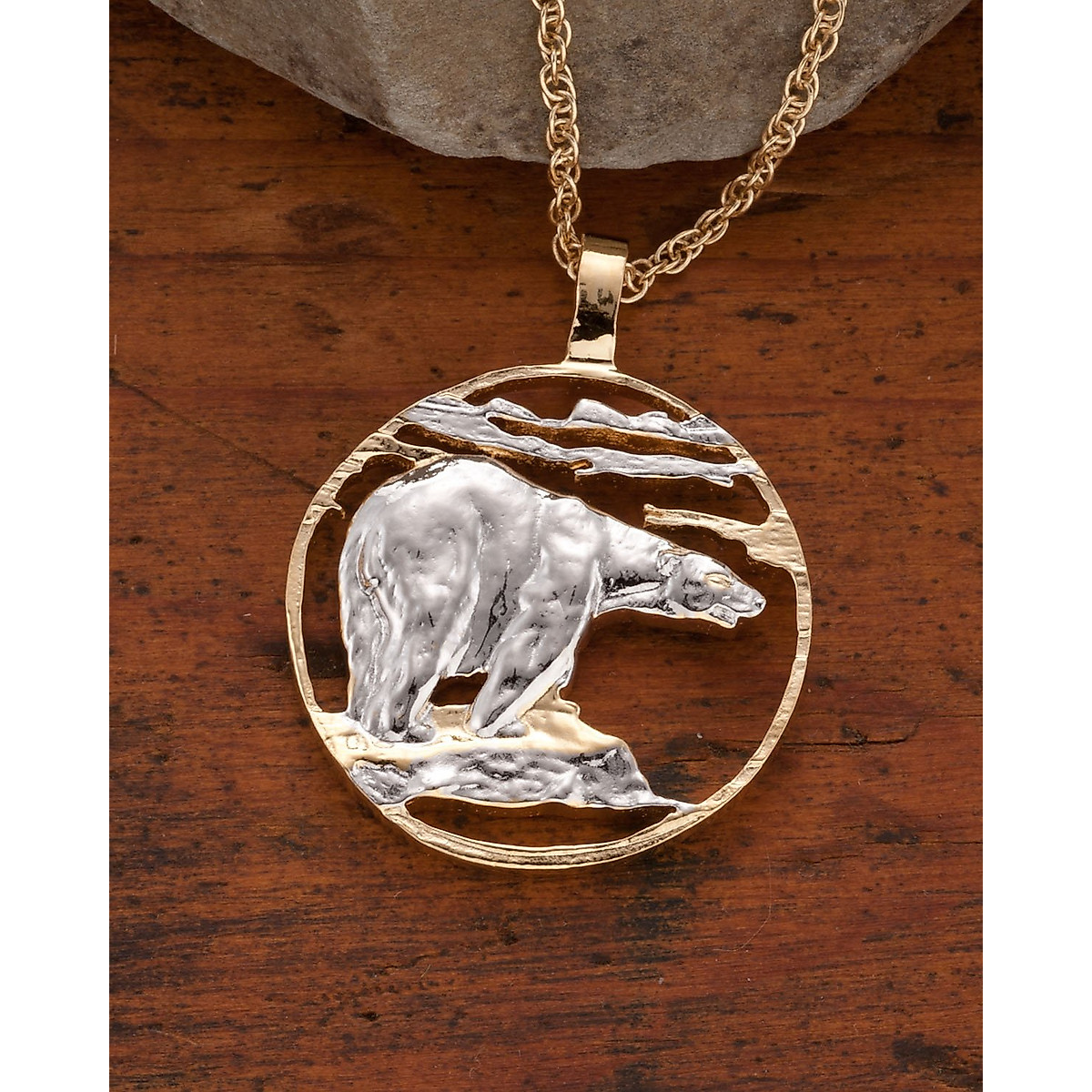 The Difference World Coin Jewelry Polar Bear Pendant & Necklace, Private Mint Medallion Hand Cut