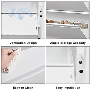 GREATMEET Metal Shoe Cabinet with 4 Flip Drawers, Wall Mount Metal Shoe Organizer for Entryway, 4 Layers Steel Shoe Rack Cabinet, Shoes Cabinet Storage Entryway(White, 4 FILP Drawers)