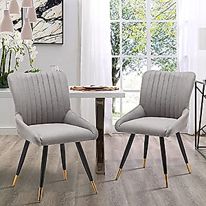 Alunaune Upholstered Dining Chairs Set of 2 Modern Kitchen Chairs Mid Century Accent Chair, Faux Suede Armless Leisure Chair Living Room Desk Side Chair-Grey