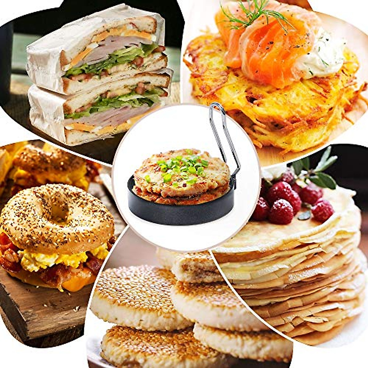 ASFSKY Egg Ring Round Circle Egg Ring Set Stainless Steel Ring Round Egg Pancake Maker Mold Kitchen Cooking Tool for Frying Egg Meat Pie (2)