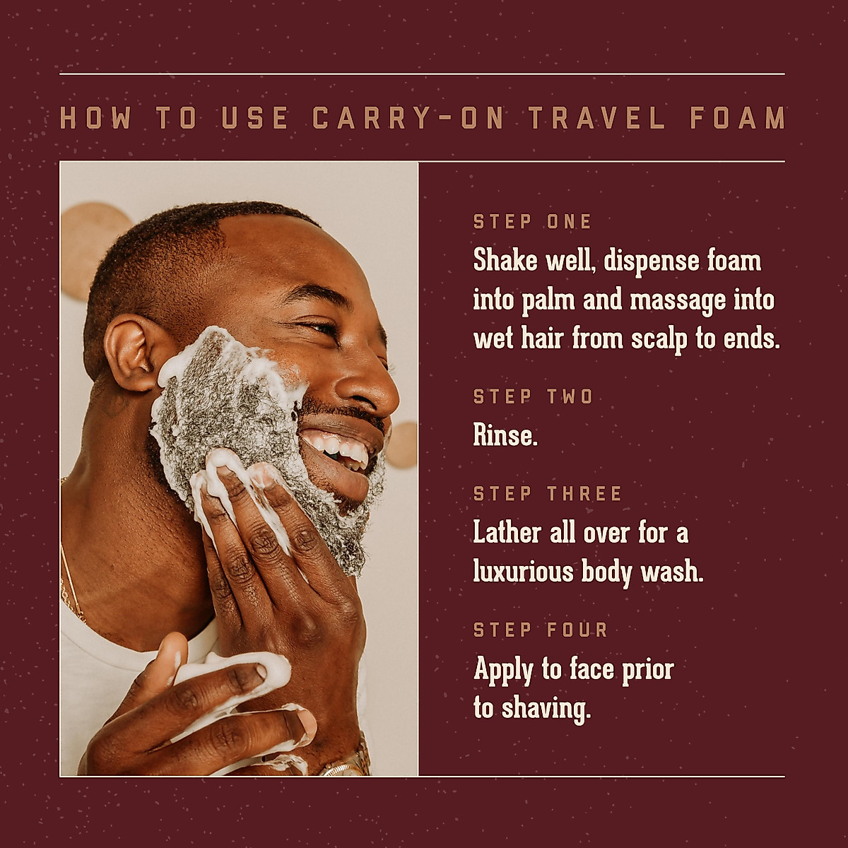 18.21 Man Made Carry On Sweet Tobacco 4-in-1 Travel Foam, Shampoo, Conditioner, Wash & Shave, Carry-On Friendly, 3.4 fl. oz