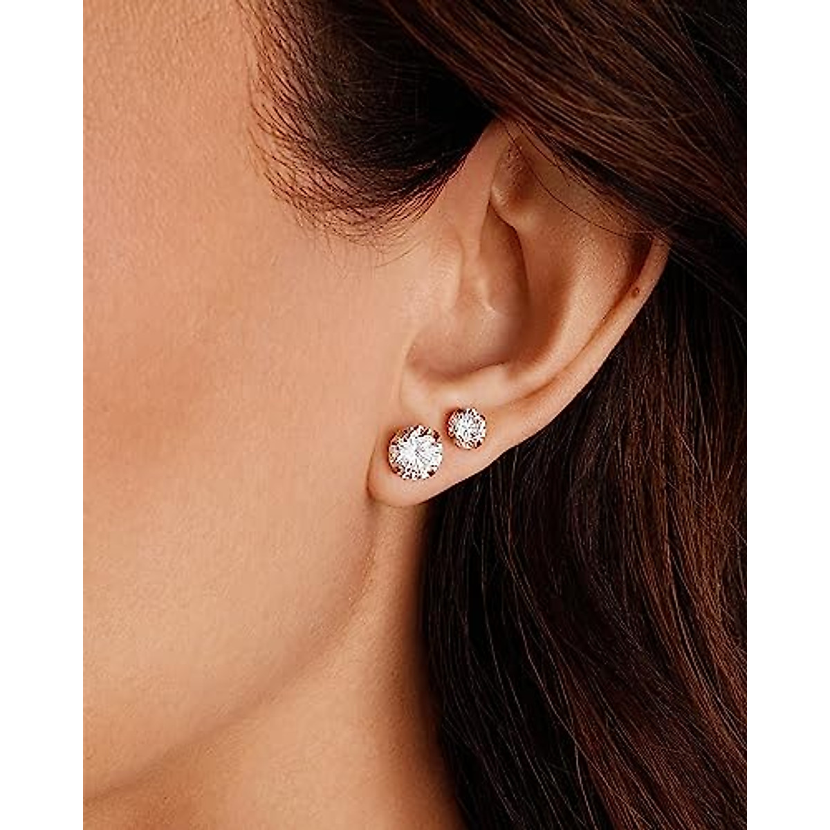 PAVOI 14K Gold Plated, 5 Pairs Small Gold Earrings Set | Mini Cubic Zirconia Stud Pack for Women Men 3mm 4mm 5mm 6mm 8mm (Yellow Gold)