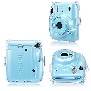 Fintie Protective Clear Case for Fujifilm Instax Mini 11 Instant Film Camera - Crystal Hard Shell Cover with Removable Rainbow Shoulder Strap, Clear