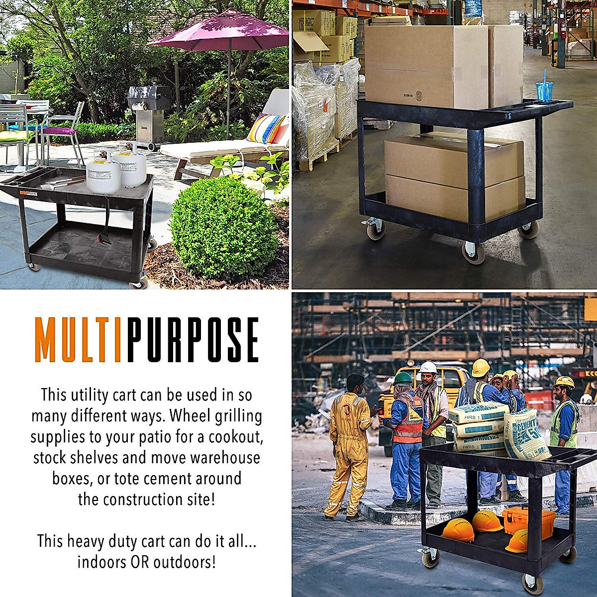 Stand Steady Original Tubstr XL Outdoor Cart with Heavy Duty Wheels - Two Shelf Utility Cart Supports up to 500 lbs, Tub Carts with Deep Shelves and Shock Absorbent Wheels (Black, 45.5in x 24.5in)