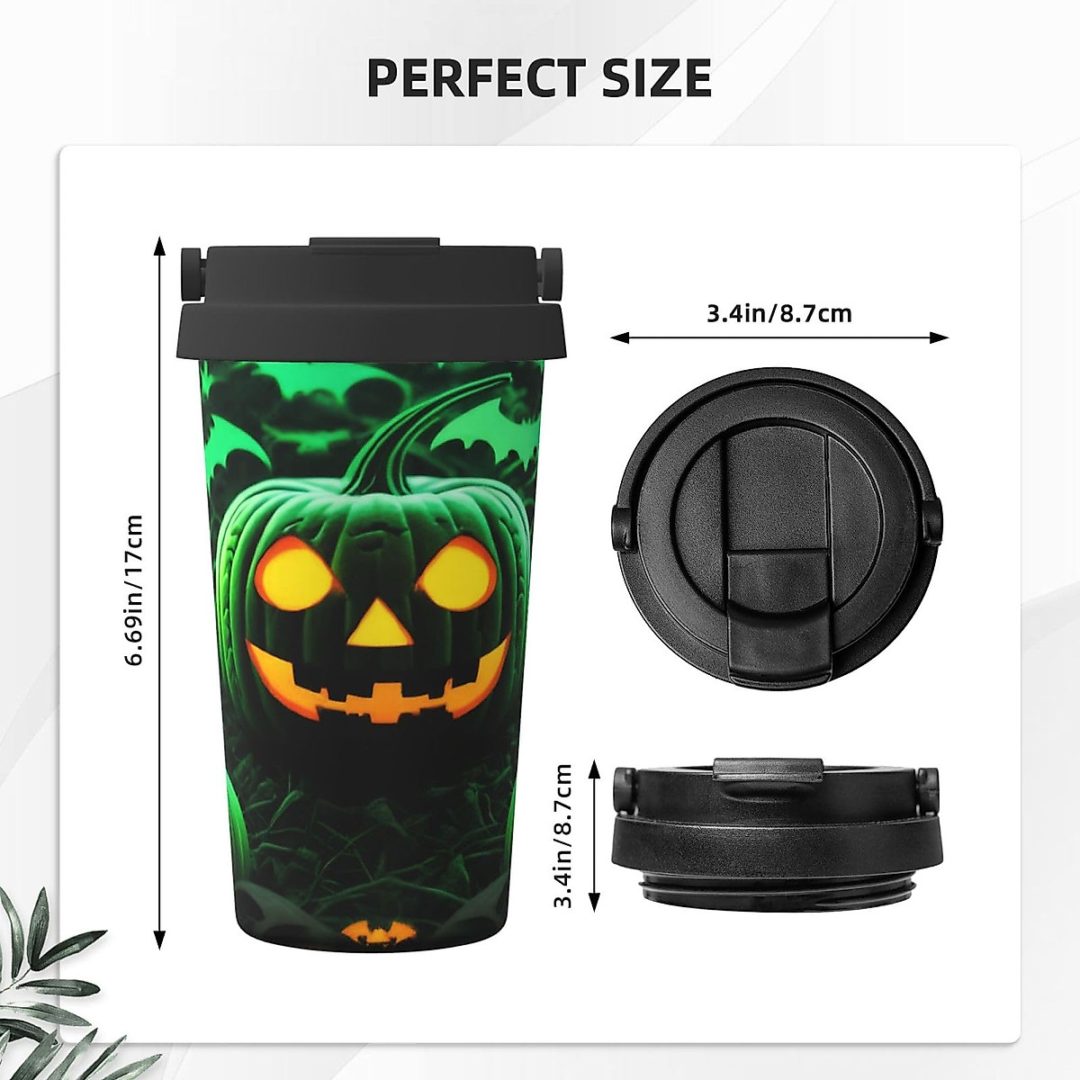 Insulated Coffee Mug Green Ghost Horror Halloween 17oz Double Wall Vacuum Stainless Steel Tumbler With Leak-Proof Lid And Handle, Cute Travel Thermos Mug For Cold Hot Drinks