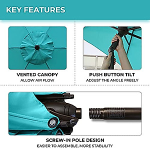 Abba Patio 9ft Patio Umbrella Outdoor Umbrella Patio Market Table Umbrella with Push Button Tilt and Crank for Garden, Lawn, Deck, Backyard & Pool, Turquoise
