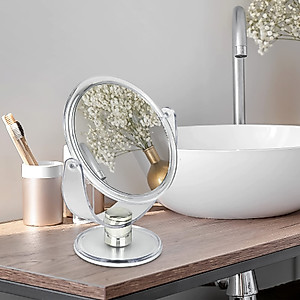 DecorRack 2 Sided Magnifying Mirror, 1x/2x Magnification, 6 Inch Makeup Mirror, Tabletop Vanity Mirror, Transparent