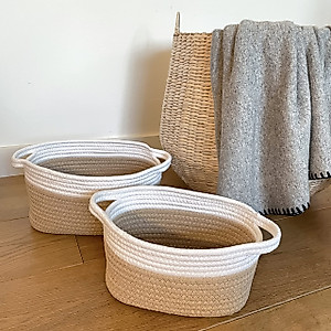 Levtex Baby Collection - Beige and White Rope Storage Baskets (Pack of 2) - Nursery Accessories - Measurements: (9.8 x 8 x in.), & (12 x 8 x 6.5in.)