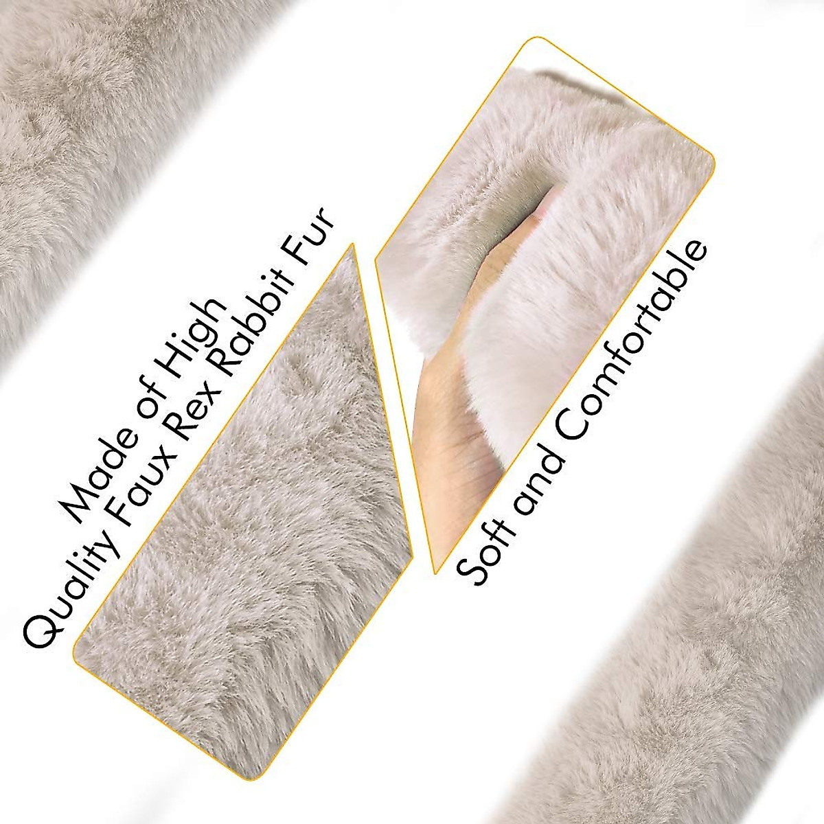 GAMPRO Seat Belt Pads Long 13 inch Faux Rex Rabbit Fur, Soft Comfortable Car Safety Seat Belt Strap Shoulder Pad for Adults and Children 2-Pack(Brown)