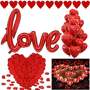 Valentines Day Decoration 1000 Red Rose Petals 50 Heart Candle 20 Heart Balloons LOVE Balloon for Anniversary Wedding Birthday Party Decor Romantic Decorations Special Night for Him Her