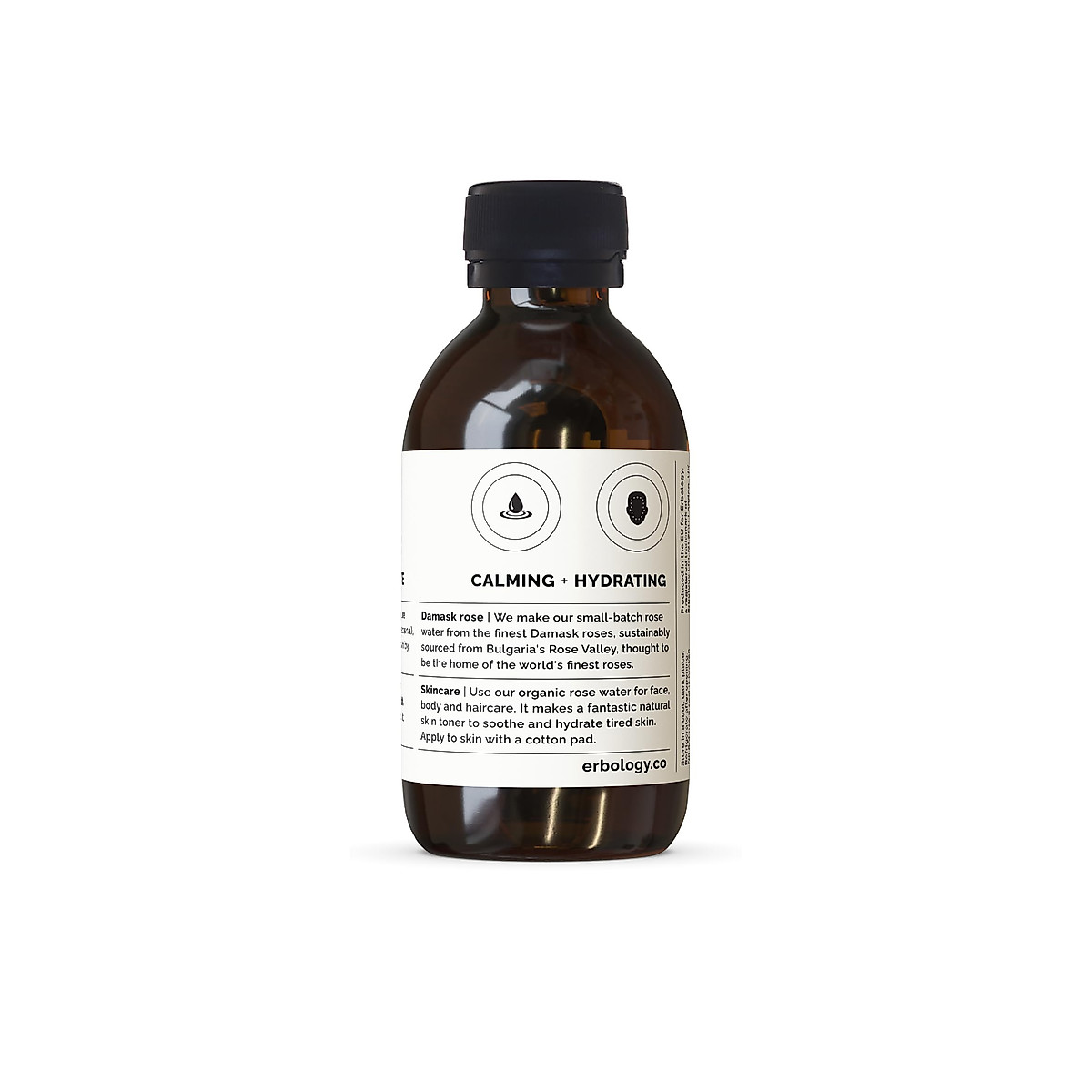 Erbology Organic Rose Water 3.4 fl oz - Distilled from Damask Rose - Premium Food Grade Hydrolate of Rose - Soothes, Hydrates and Calms - Non-GMO - Recyclable Glass Bottle