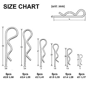 Exqutoo 30 Pcs Zinc Plated Steel Hair Pin Assortment Kit Clips for Hitch Pin Lock System