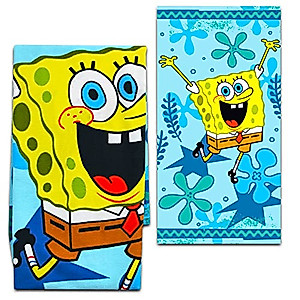 Nickelodeon Spongebob Towel Set for Kids, Boys, Girls - Bundle with Spongebob Squarepants Beach Towel, Stickers and More | Spongebob Pool and Bathroom Set