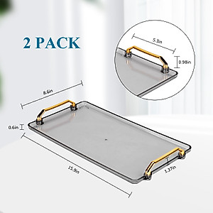 MOLINGRITAR 2 Pack Round Acrylic Trays with Gold Plastic Handles, Gray, 16.1 x 8.7 in