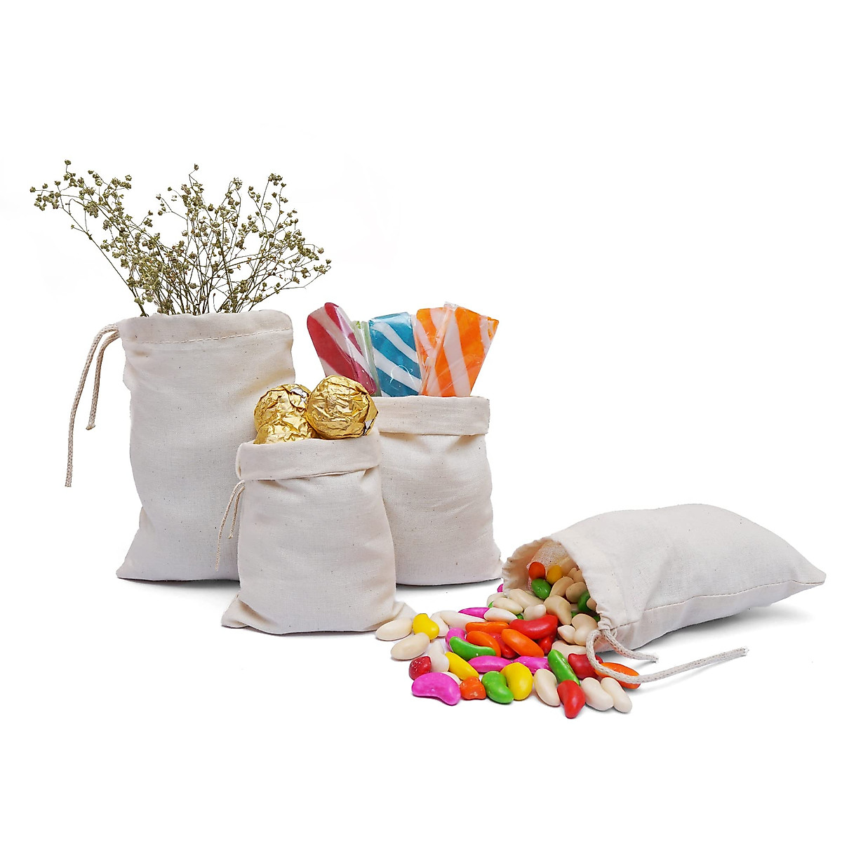 Reusable Eco friendly 10x12 Inches Cotton Thick Single Drawstring Muslin Bags "premium quality (Natural Color)-25 count pack