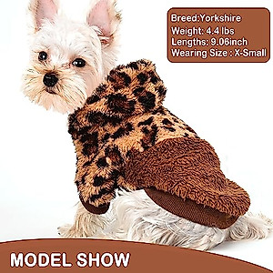 Leopard Dog Sweater for Small Dogs Girl Boy Sweatshirts Fleece Doggie Sweaters Winter Dog Clothes Female Male Pet Cat Pup Warm Clothing Outfit for Yorkie Chihuahua, Small