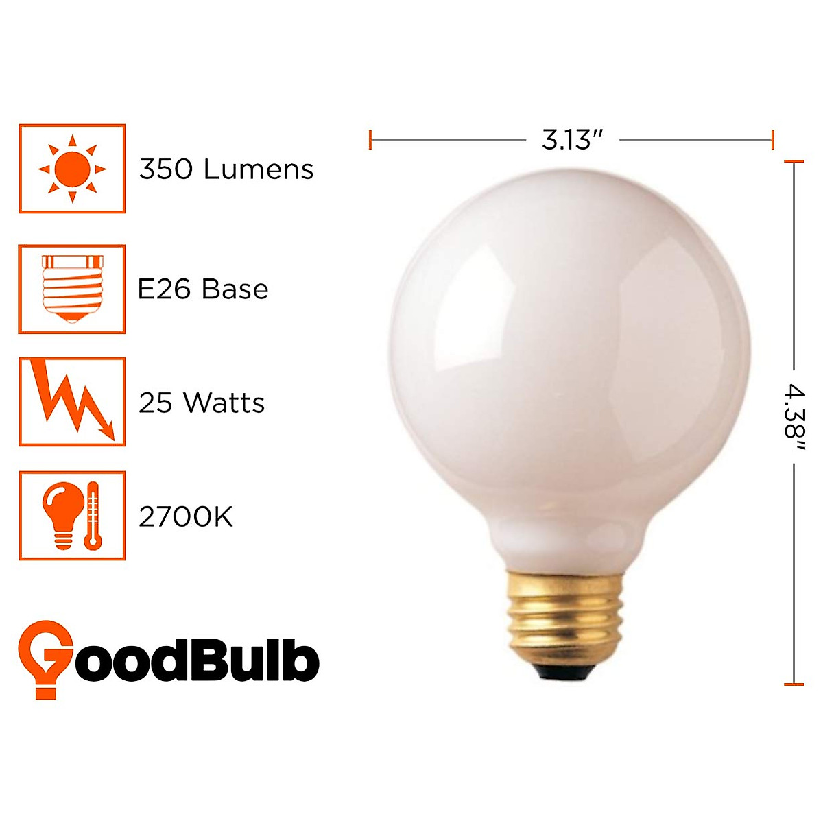 GoodBulb 25-Watt Frosted G25 Light Bulbs | Incandescent Restaurant Bulb | E26 Medium Base | 2700K Warm White 175 Lumens | Restaurant Light Bulbs | Pack of 10 Bulbs