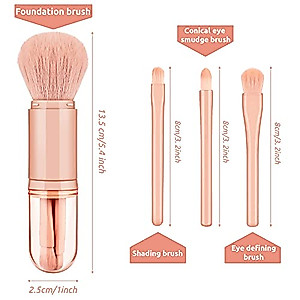 2 Sets Retractable Kabuki Makeup Brush Set 4 in 1 Powder Foundation Travel Blush Brush for Liquid Cream Cosmetics Travel(Pink, Green)