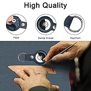 Leather Key Ring Holder,AirTag Case Protection Cover with Keychain Compatible for New Apple Air Tag-Blue