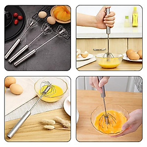 Stainless Steel Semi-Automatic Whisk, 2024 New Stainless Steel Egg Whisk Hand Push Rotary Whisk Blender, Hand Push Mixer Stirrer Tool for Cooking Kitchen Home Egg Milk (10in)