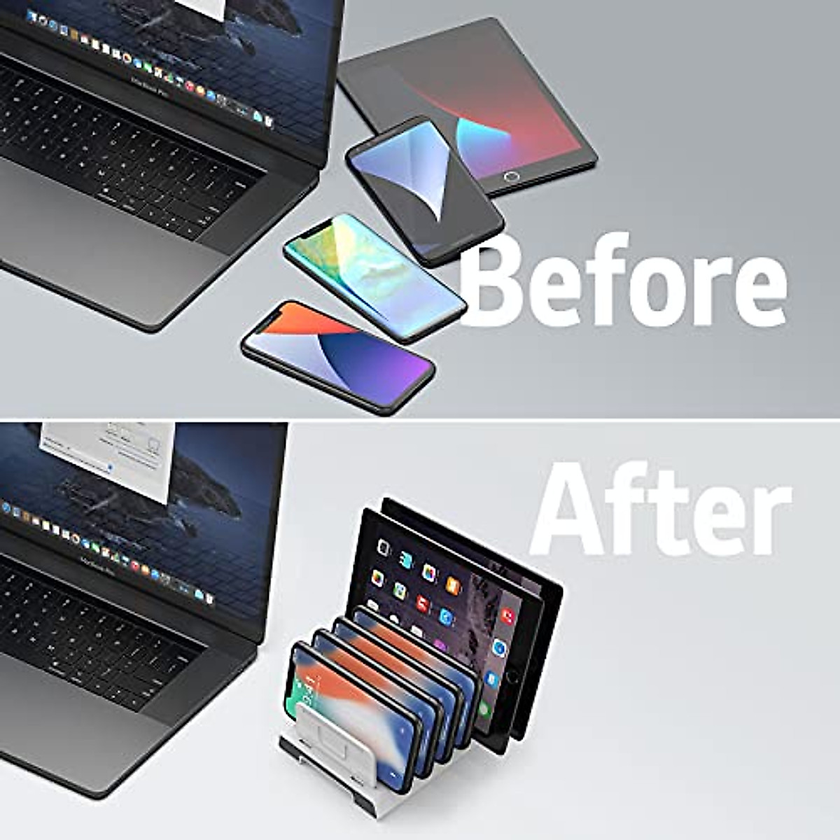 Unitek Adjustable Universal Multi Device Organizer Dock Stand Holder Compatible for iPhone, iPad, Kindle, Fire Tablet, Samsung Galaxy, Google Nexus, Pixel, All Electronic Devices-No Charging Port