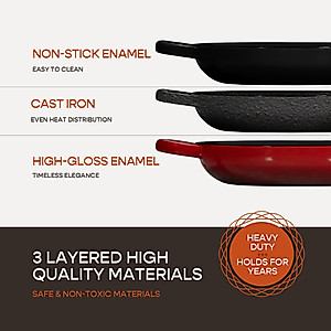 Krustic Enameled Cast Iron Dutch Oven for Sourdough Bread Baking | 6 Quart Pot with Lid | 10 Inch Ceramic Enamel Thick Coated Cookware Set with Non Stick Silicone Baking Mat for Cooking | 6 Qt | Red