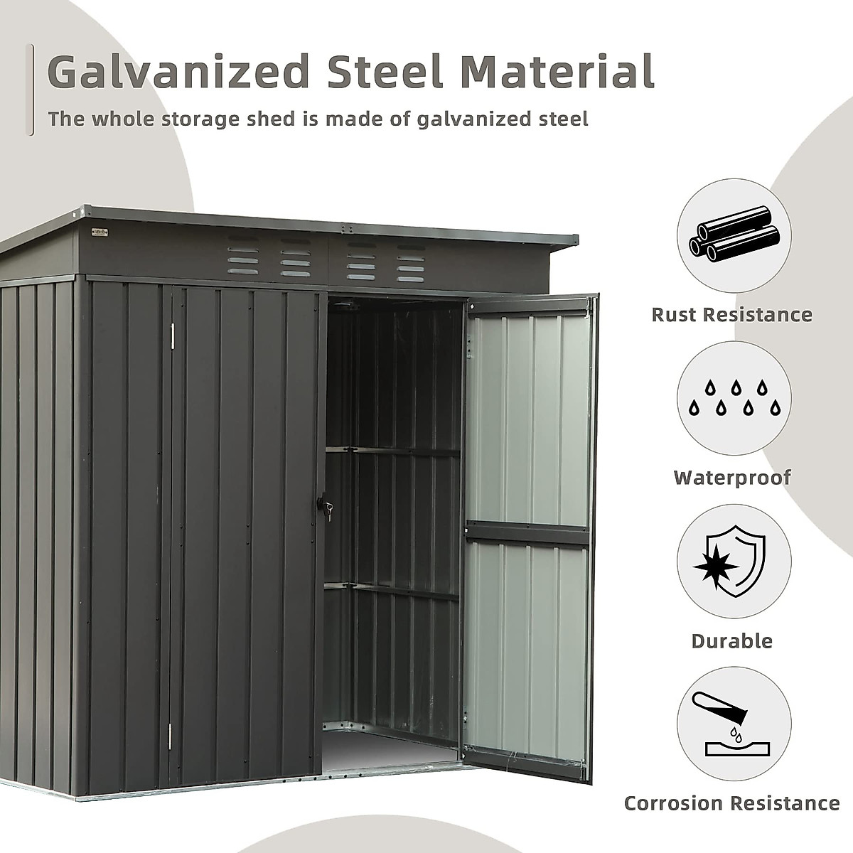 Domi Outdoor Storage Shed 5x3 FT,Metal Outside Sheds&Outdoor Storage Galvanized Steel,Tool Shed with Lockable Double Door for Patio,Backyard,Garden,Lawn