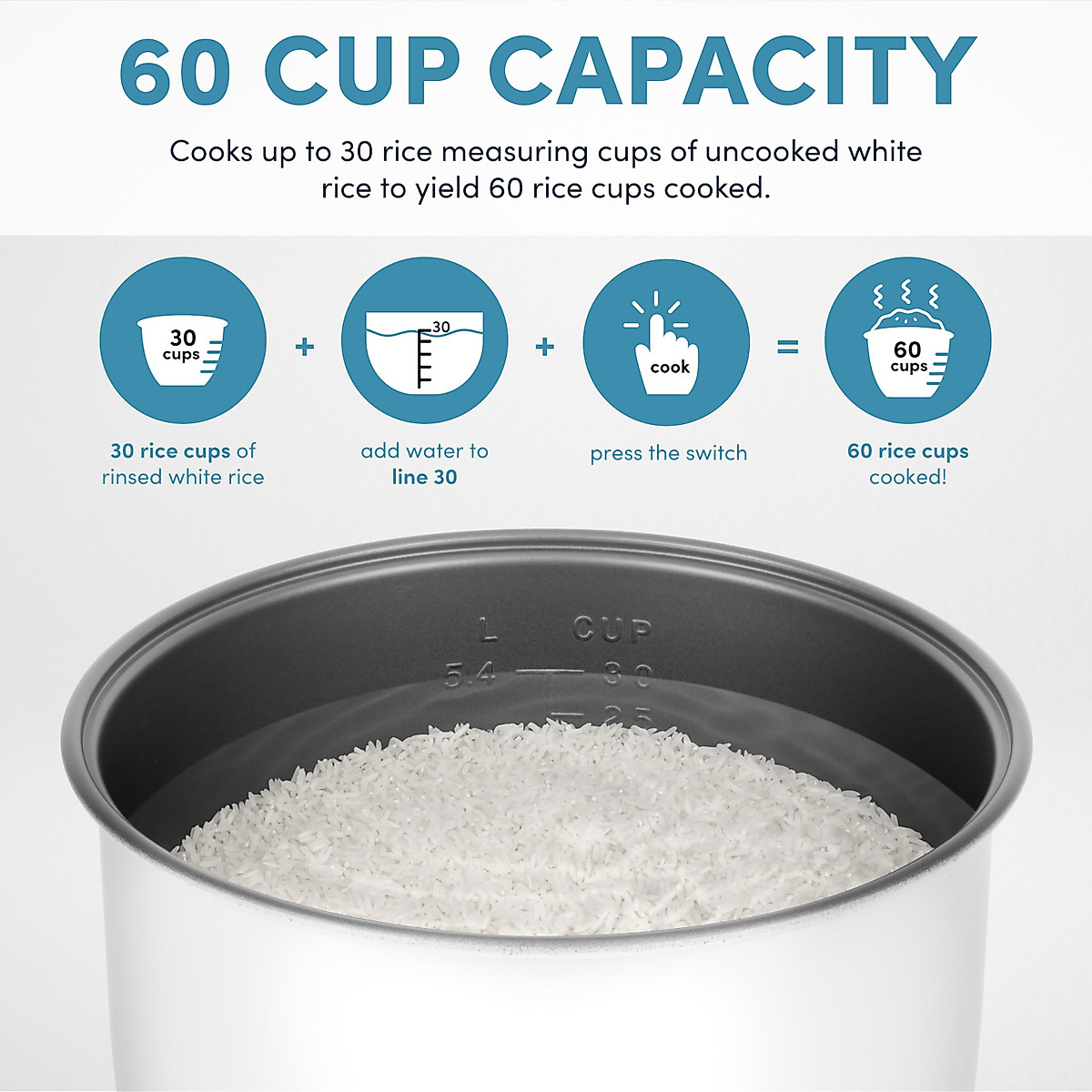 Aroma Housewares 60-Cup (Cooked) (30-Cup UNCOOKED) Commercial Rice Cooker, Stainless Steel Exterior (ARC-1130S),Silver