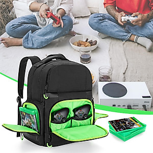 PGmoon Carry Backpack Compatible with Xbox Series X/S Console, Travel Carrying Case with Separate Storage Room for Console, Headset, Controllers, Multiple Pockets for Gaming Accessories(Patent Design)