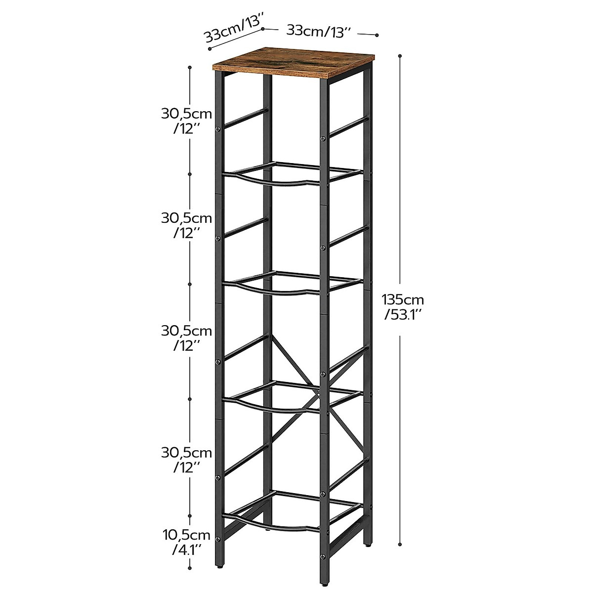 HOOBRO Water Jug Rack, Water Bottle Holder, 5 Gallon Water Jug Rack, 4-Tier Water Bottle Stand, Water Jug Stand, for Kitchen, Living Room, Office, Rustic Brown and Black BF02ST01