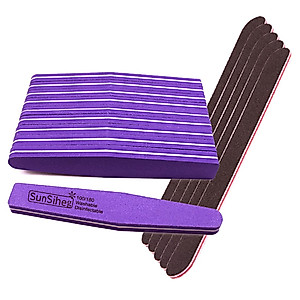 15pcs Nail File and Buffer Set Include 10pcs Double Sided 100/180 Grit Nail Buffer Block Sponge Nail File Washable (Purple) and 5pcs Emery Boards Nail Files Nails Supplies for Nails Professional