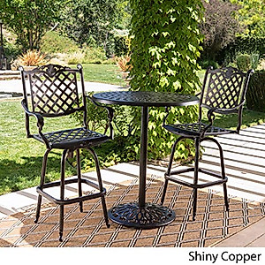 Christopher Knight Home Arlana Outdoor Cast Aluminum Bar Set, 3-Pcs Set, Shiny Copper Finish