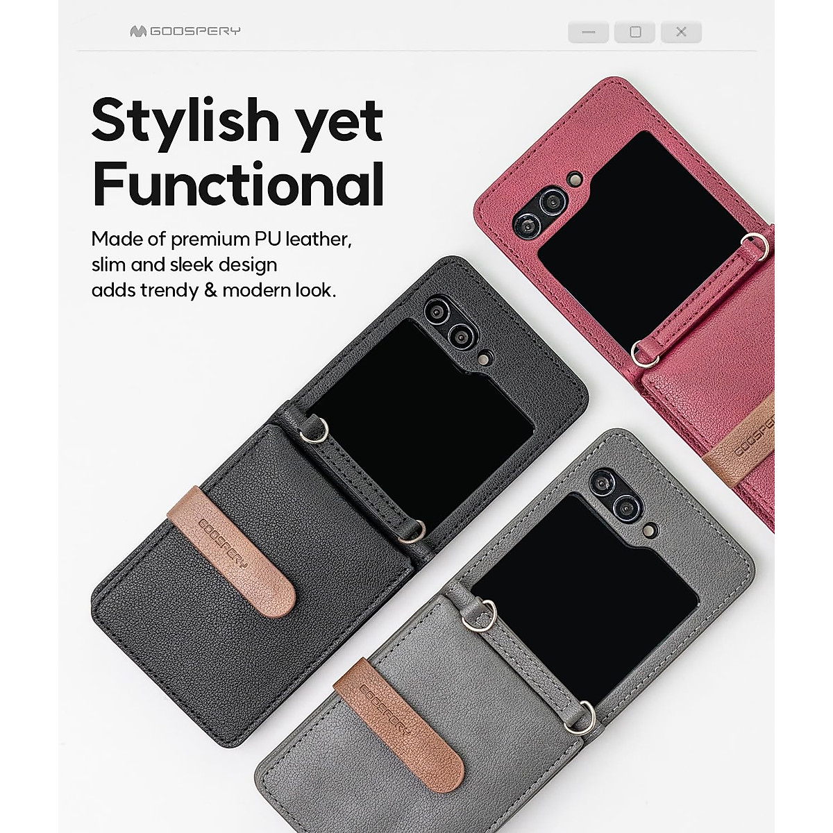 GOOSPERY Wallet Case Compatible with Galaxy Z Flip 5 Case, Detachable Card Holder 2 Card Pocket Storage Premium PU Leather Adjustable Cross-Body Strap Attached Earbud Cord Organizer - Grey