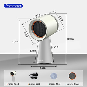 AMZCHEF Portable Range Hood, Desktop Exhaust Fan with 3 Speed Range Hood,Low Noise Large Oil Collection Cup,Detachable Aluminum Filter, Portable Kitchen Exhaust Fan for Indoor BBQ, Hot Pot-wc