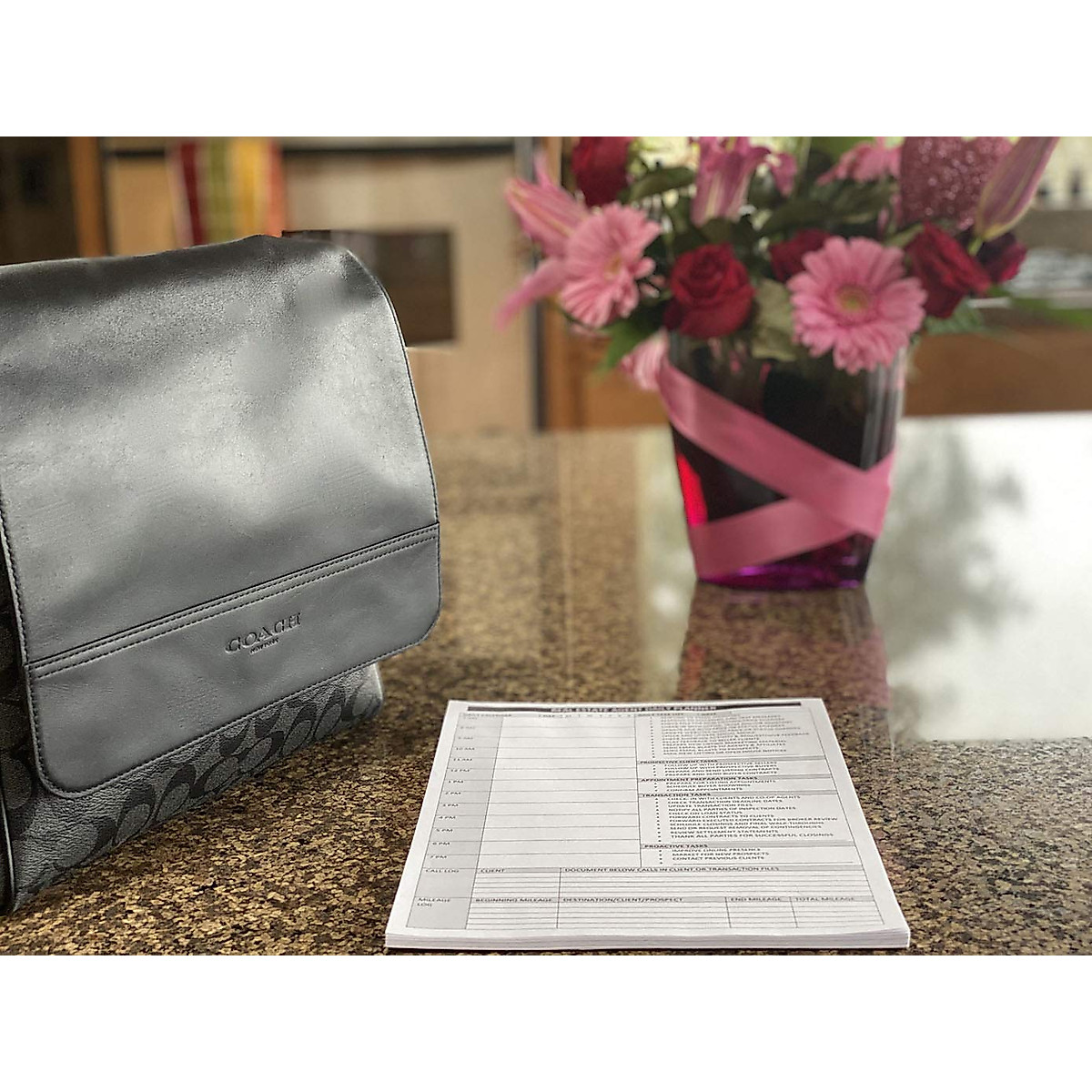 Real Estate Agent Supplies - Daily Planner Task List Notepad. Simple one page document with calendar, task lists, call and mileage log. Keep organized & focused on selling real estate. 8.5 X 11